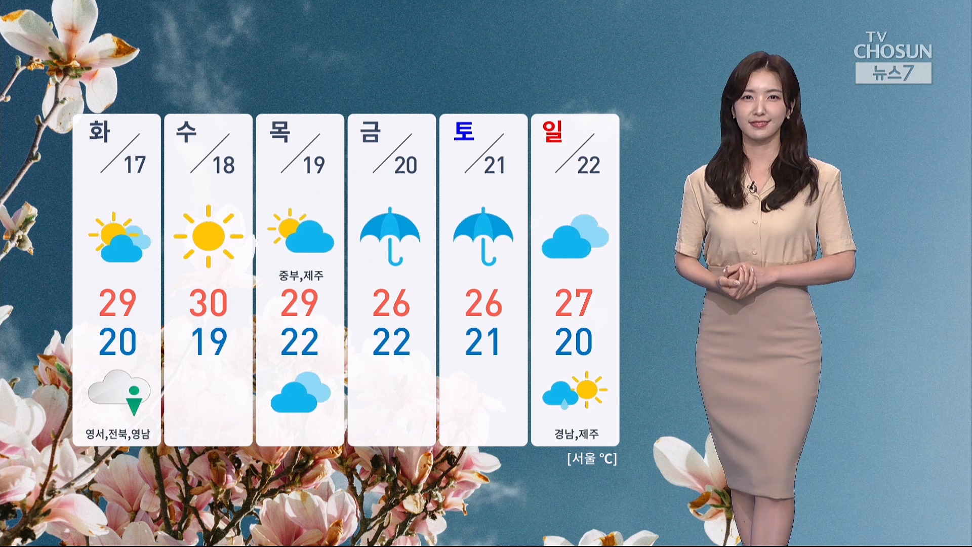 [날씨] 월요일 오후까지 비…중부·남해안·제주 시간당 30㎜ | TVING